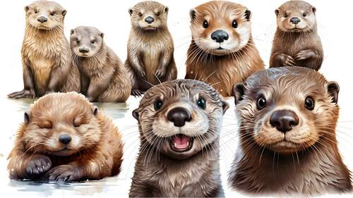 Watercolor Otter Clipart Set of 20 Files by ArtisticTimberStudio