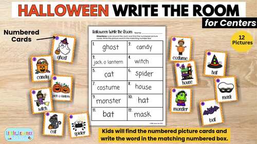 Halloween Write the Room, Kindergarten Literacy Center Activity, 1st Grade
