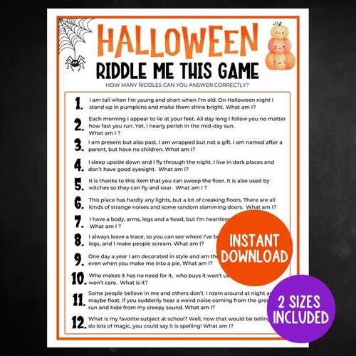 Classroom Halloween Game, Printable Halloween Riddle Me This Game
