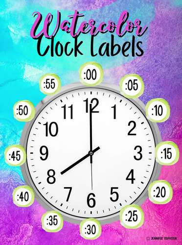 Water Color Clock Labels by Jennifer Travison | TPT