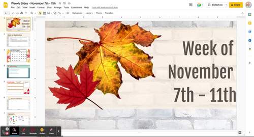 November Weekly Teaching and Planning Google Slides by Learning Cove
