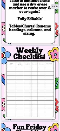 EDITABLE Organizational Checklists & Charts by Kindergarten Kitties