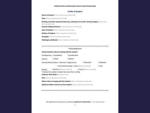 Student Profile Support Template | Form Teacher Time | Back to School