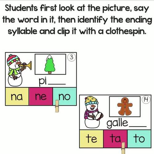 Sílabas finales | Centro de Sílabas | Spanish Ending Syllable | Clip Cards