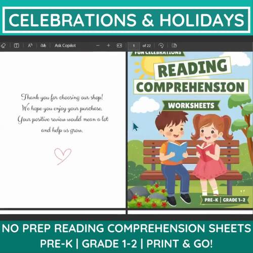 SEL Reading Comprehension Worksheets Celebration Short Stories PreK ...