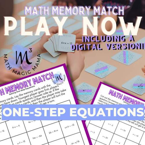 Math Memory Game Multi-Step Equations PLUS Digital Matching game
