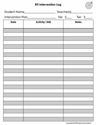 RTI Intervention Log- Printable by DogGoneGood4Kids | TPT