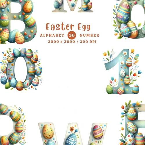 Easter Egg Watercolor Alphabet & Number PNG by Adorable Clipart | TPT