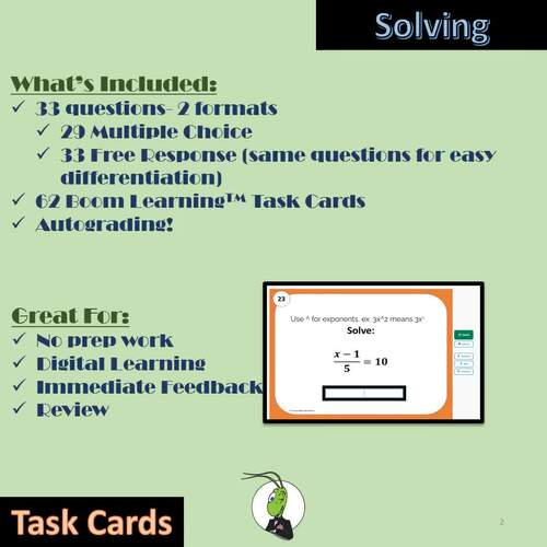 Simplify Expressions and Solve Equations #2 Boom Task Cards | TPT