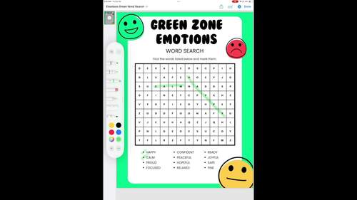 Green Zone Emotions | Zones of Regulation SEL Mental Health Word Search