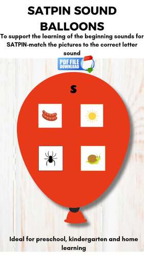 SATPIN Phonics Balloon Beginning Sounds Matching Activity, Literacy ...