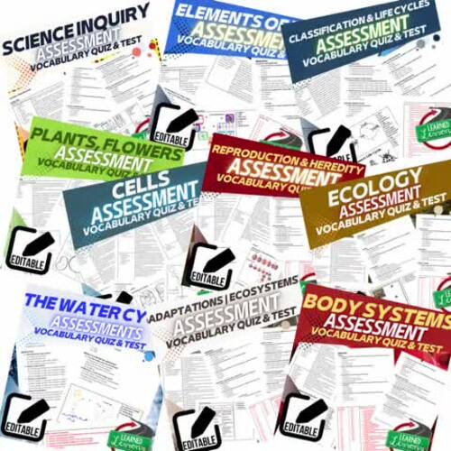 Elements of Life Assessments, Test, Quiz, Life Science Assessments