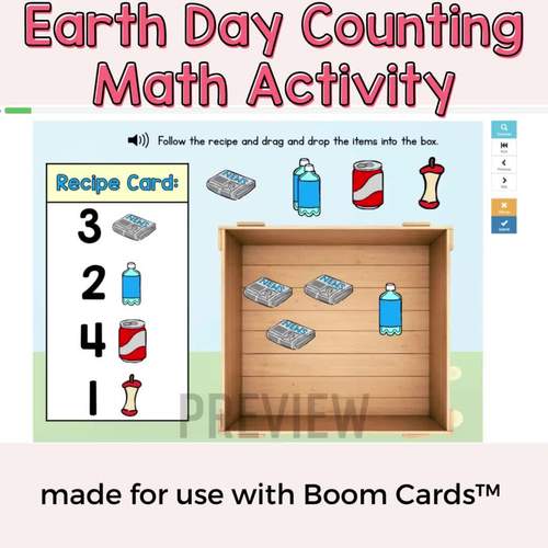 Earth Day Counting Math Activity Digital Task Cards with Boom Cards