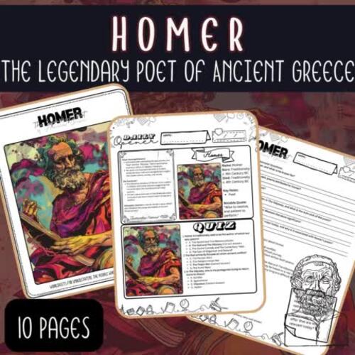Homer The Legendary Poet of Ancient Greece: Reading, Worksheet, and Writing
