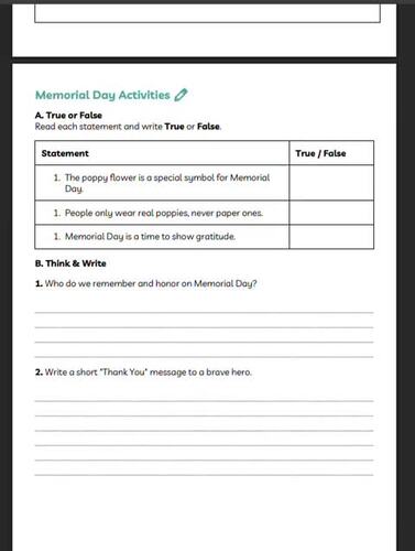 Memorial Day Activities & Coloring Pages | Printable Worksheets for Kids