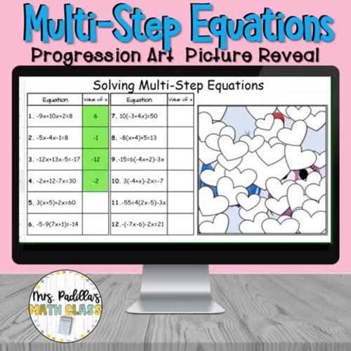Solving Multi-Step Equations Digital Activity Mystery Picture |Distance ...