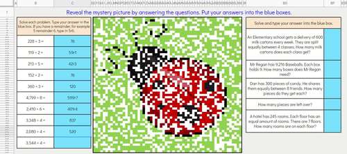 Digital Math Pixel Art Mystery Picture 4th Grade TEKS 4.4.F - Division