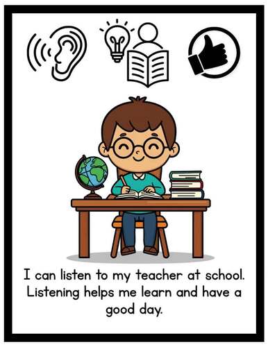 Listening to the Teacher Social Story | I Can Listen to My Teacher ...