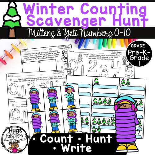Winter Counting Scavenger Hunt | Scarf Girl & Pine Trees | 0–10 | TPT