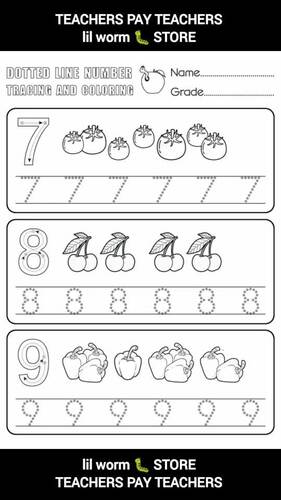 Counting 1-9 (ver.8) DOTTED LINE NUMBER TRACING AND COLORING by lilworm