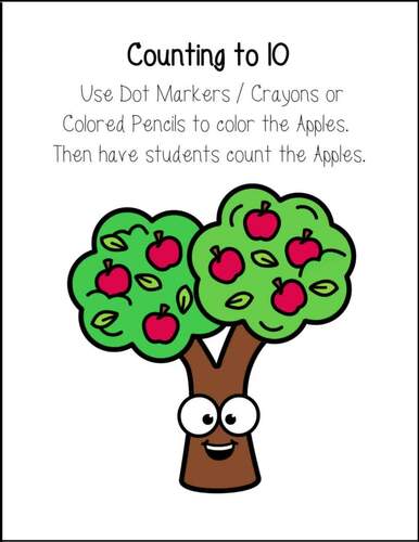 Fall Theme Activity - Apple Counting to Ten Worksheet by Tiffany Allen
