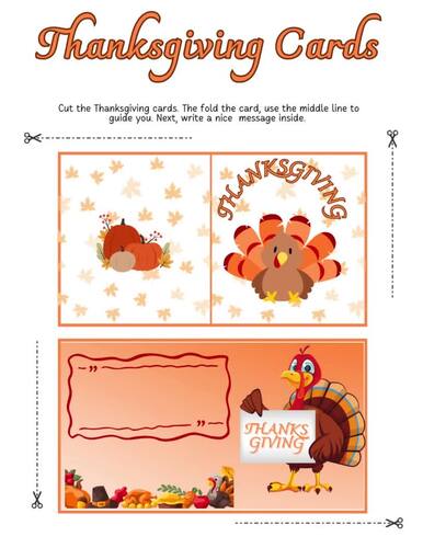 Printable Thanksgiving Greeting Cards for Kids - DIY & Colorful Templates