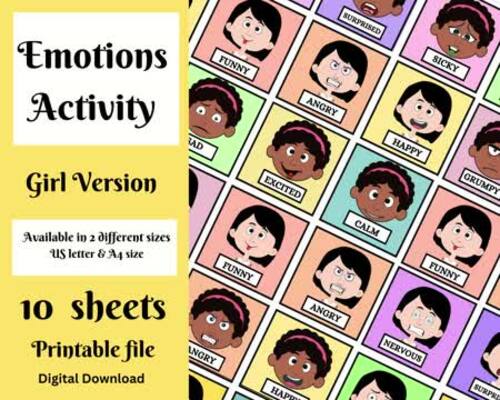 Emotions Activity for Kids Girl Version | Feelings Chart Printable ...