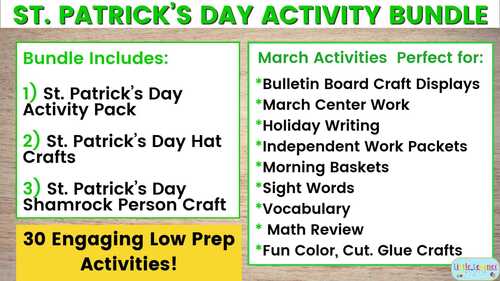 Kindergarten March Activity Bundle St. Patrick's Day Activities Math ...
