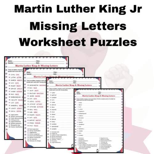Martin Luther King Jr MLK Day Missing Letters Vocabulary Worksheets No Prep