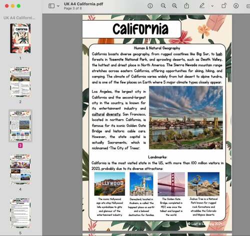 California || US States || Information Text Close Reading Comprehension