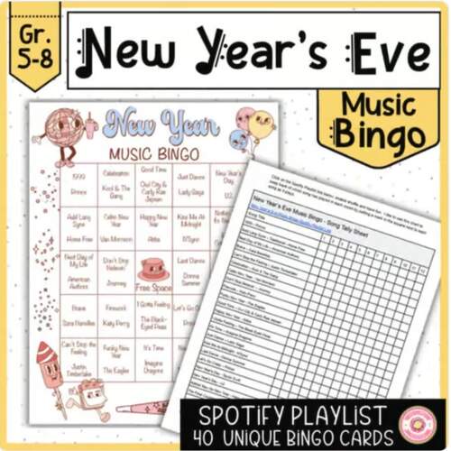 New Year's Eve Music Bingo Game for Middle School, Fun Friday Music ...