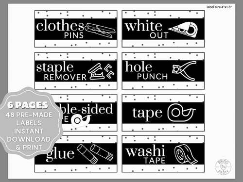 Classic Black & White Labels for Drawer Storage | 24-Drawer Storage Labels