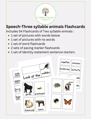 Speech-one, two and three syllable Animal Flashcards + pacing cards ...