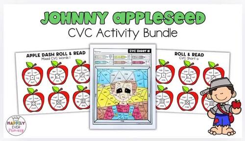 Johnny Appleseed CVC Word Bundle | Roll & Read Games + Color By Code ...