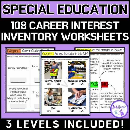 Special Education Career Interest Inventory Worksheets Job + Career ...