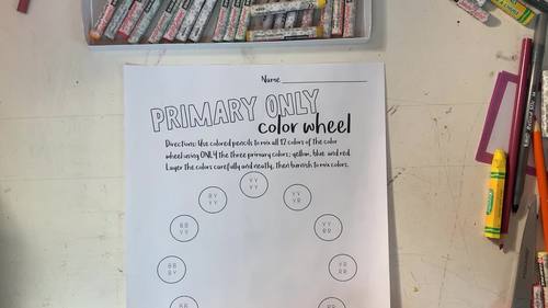Primary Only Color Wheel Color Mixing Template Worksheet Printable PDF