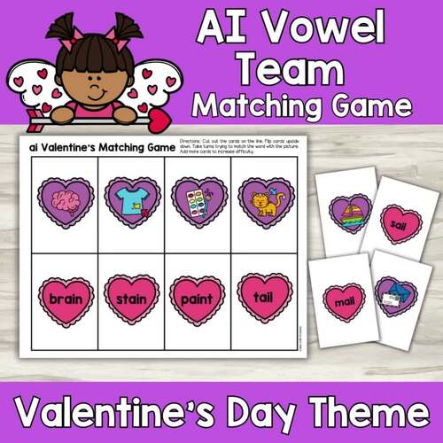 Valentine's Day AI Vowel Teams Matching Game | Phonics Reading Centers
