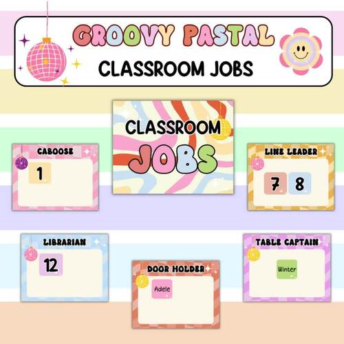 Classroom Jobs Display Editable Groovy Pastel Classroom Decor by ...