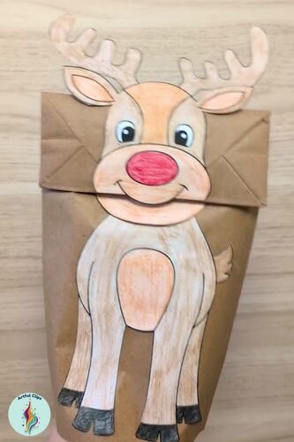Rudolph the Red Nosed Reindeer Craft, Christmas Paper Bag Puppet Template