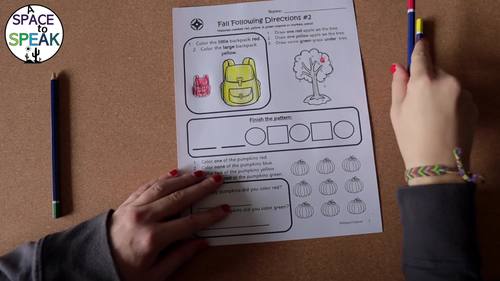 Fall Following Directions Worksheets - Speech Therapy by A Space to Speak