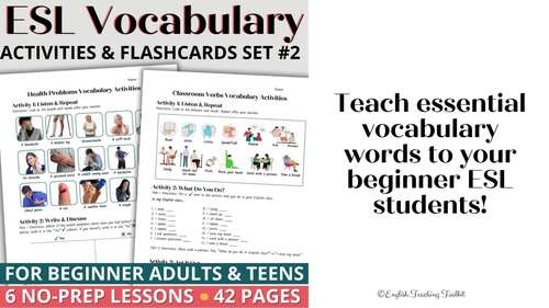 Adult ESL Curriculum Beginner ESL Worksheets for Newcomers- Vocabulary ...