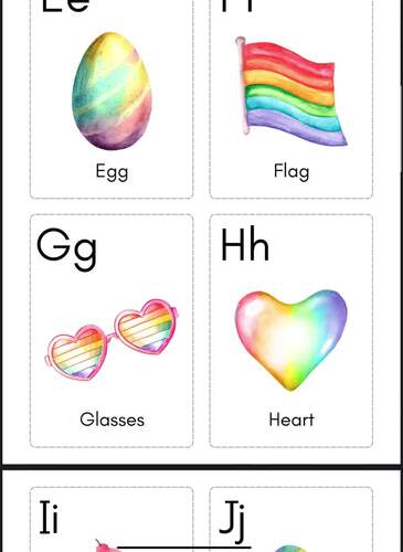 Rainbow Theme Alphabet Flash Cards, ABCs, Reading, Phonics, Beginning ...