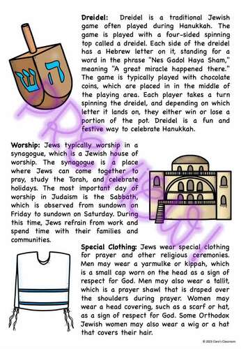 Judaism Reading Comprehension Passage with Questions and Answer Key