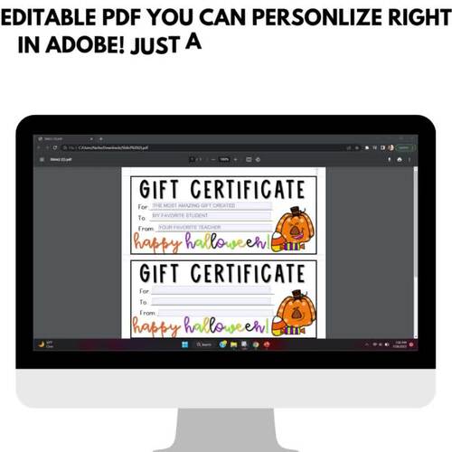 Customizable Gift Certificates | Halloween Theme by Thriving Teacher Inc