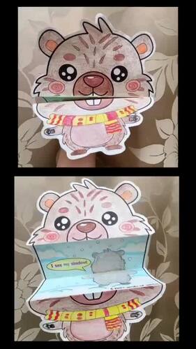Groundhog Winter Friends: Folding Mouth Puppet Craft (Color & B&W)