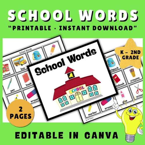 Editable School Words Vocabulary Cards | Classroom Decor & Learning ...