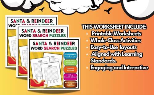 Christmas Santa & Reindeer Word Search Activities 4th,5th,6th,7th,8th ...