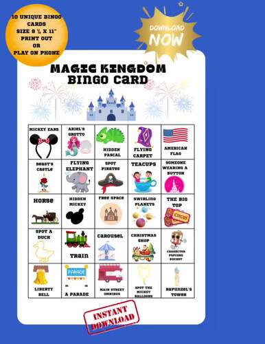 Magic Kingdom Bingo Game Printable Disney Printable Activity Disney ...