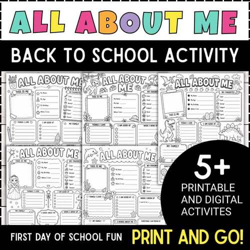 All About Me Back to School Activity | First Day of School Worksheet ...