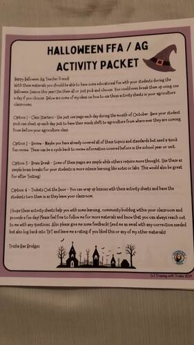 Halloween FFA Activity Packet | Middle and High School | Sub Plans